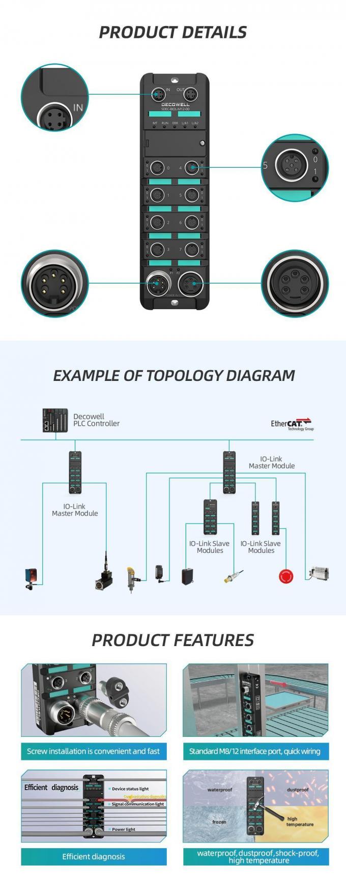 8 채널 입력 NPN IP67 원격 무선 PLC I/O IO-Link 슬래브 모듈 디코웰 SD 시리즈